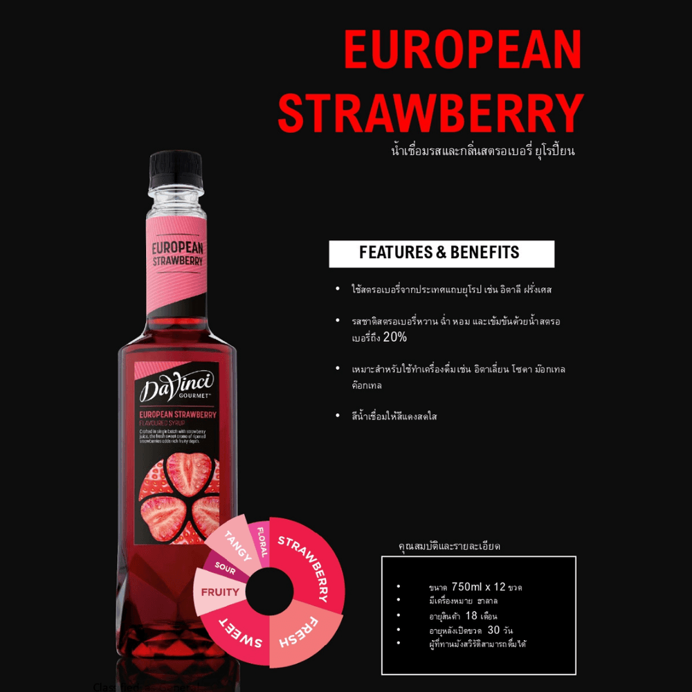 Aroma Online Store | DAVINCI EUROPEAN STRAWBERRY SYRUP 750ML.
