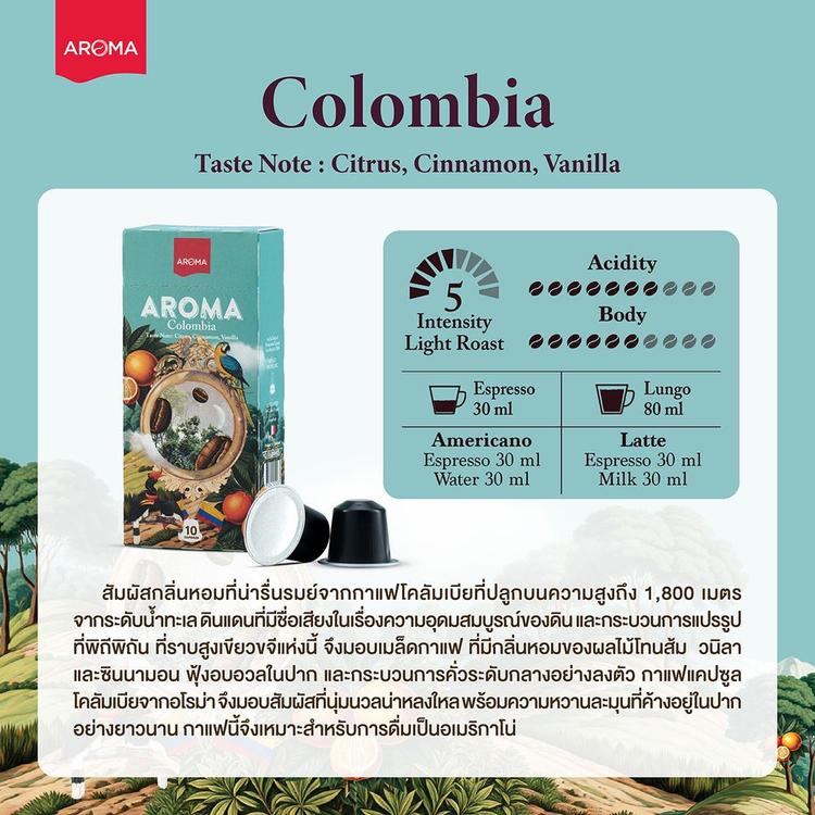 Aroma Online Store | กาแฟแคปซูล โคลัมเบีย (1แพ็คมี10แคปซูล)